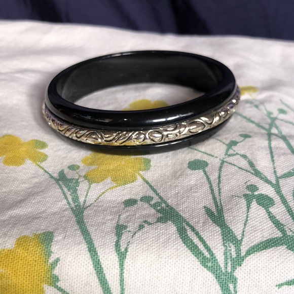 Jewelry | Vintage Bangle Black Plastic With Metal Accent | Poshmark
